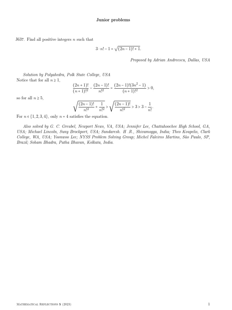 (2023 Volume 6) Solutions For Old Problems | PDF | Inequality ...