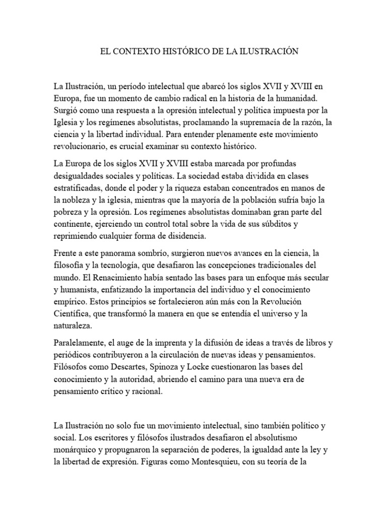 Contexto Histórico de La Ilustración | PDF | Era de iluminacion ...