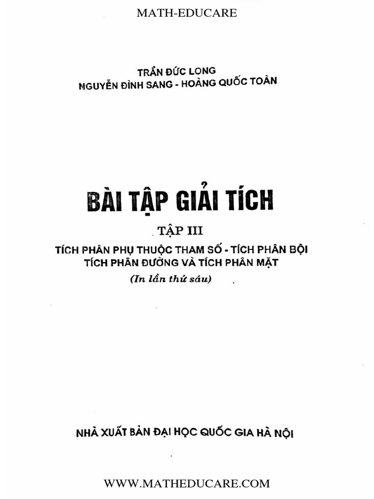 Tailieunhanh Bai Tap Giai Tich Tap 3 Tran Duc Long Phan 1 6255 | PDF