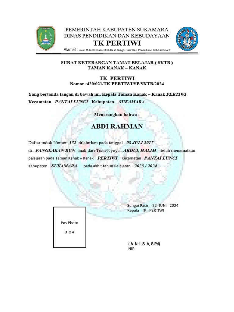 Blanko Ijazah TK | PDF