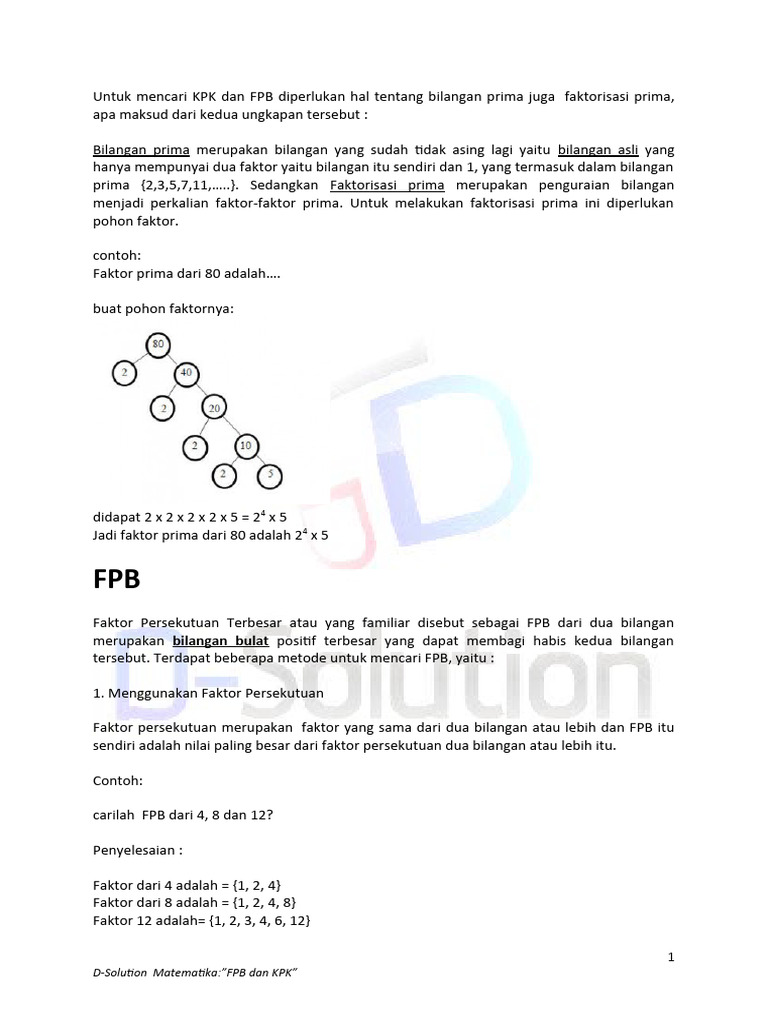 FPB dan KPK: Metode Faktorisasi | PDF