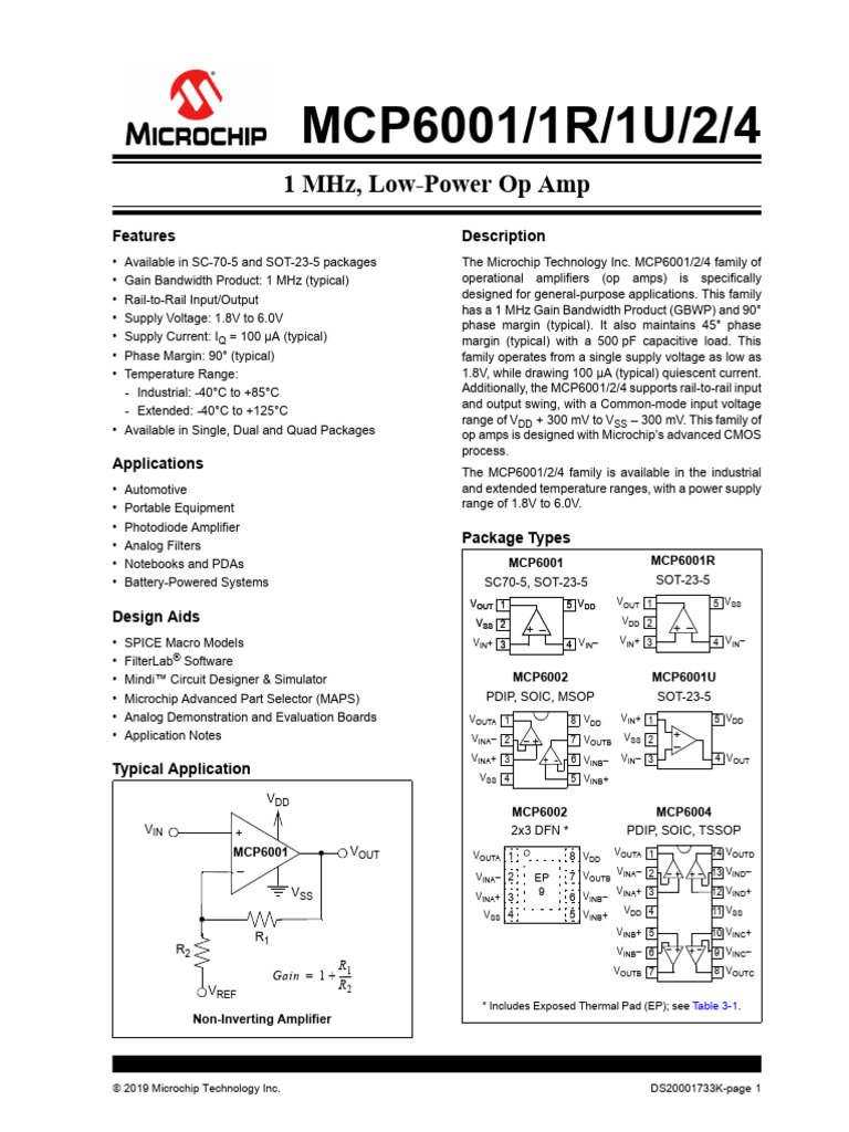 Mcp6001ut Iot | PDF | Operational Amplifier | Amplifier