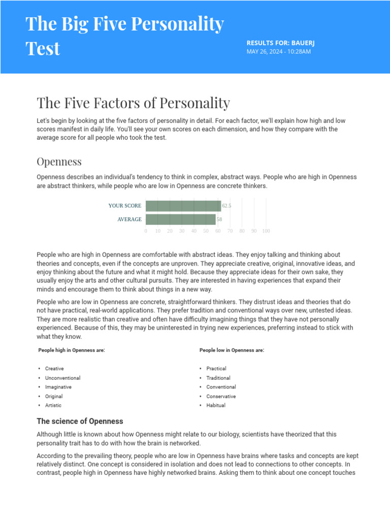 Big Five Personality Test Report | PDF | Extraversion And Introversion ...