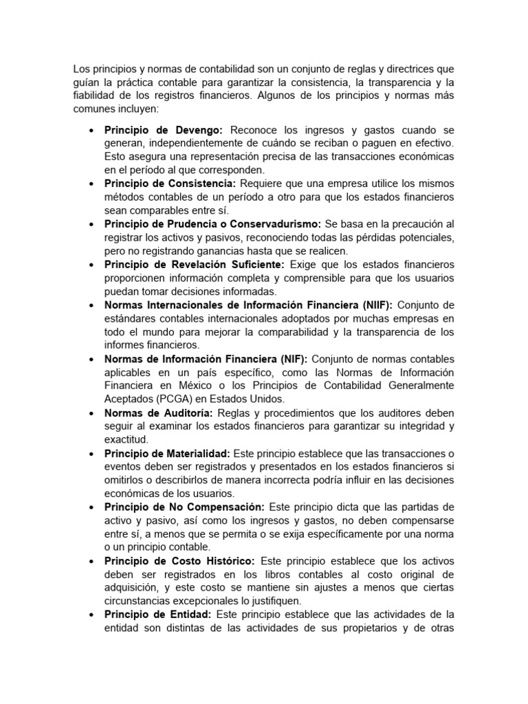Los Principios y Normas de Contabilidad Son Un Conjunto de Reglas y ...