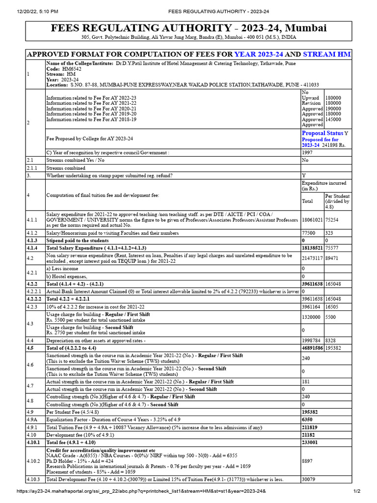 Computation of Fees For Year 2023 2024 | PDF | Expense | Interest
