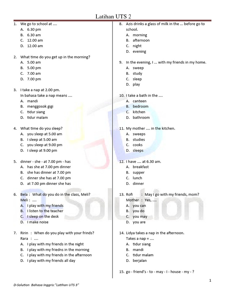 Soal Bahasa Inggris Kelas 5 Semester 2 Latihan Uts 3 | PDF | Transport
