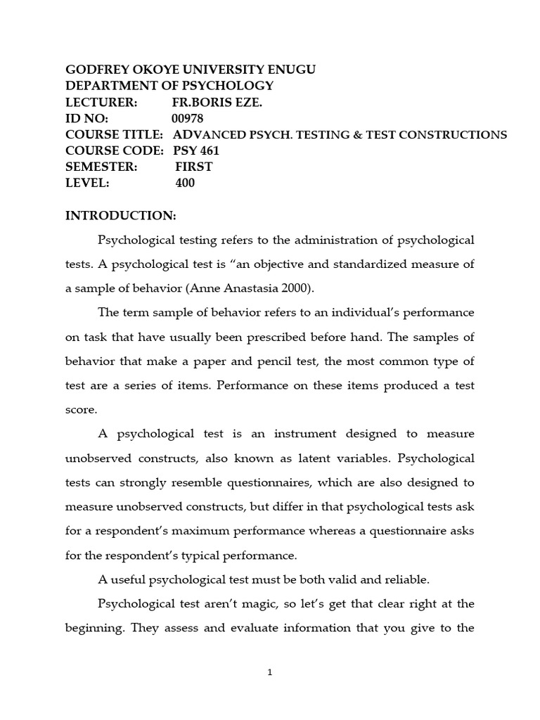 Advanced Psychological Assessment Overview | PDF | Validity (Statistics ...