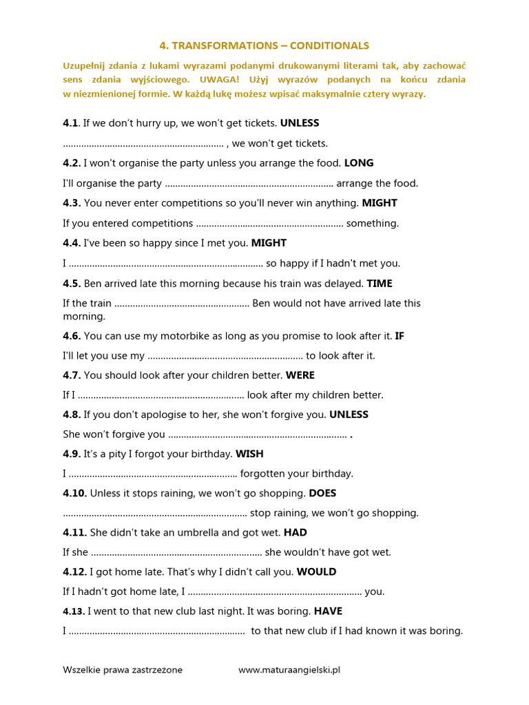 4 TRANSFORMACJE B2 CONDITIONALS | PDF