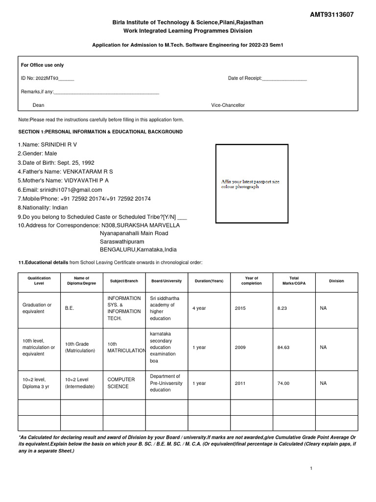 BITS_APPLICATION_FORM | PDF | Mentorship | Employment
