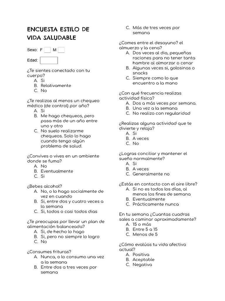 Encuesta Estilo de Vida Saludable | Descargar gratis PDF | Almuerzo | Té