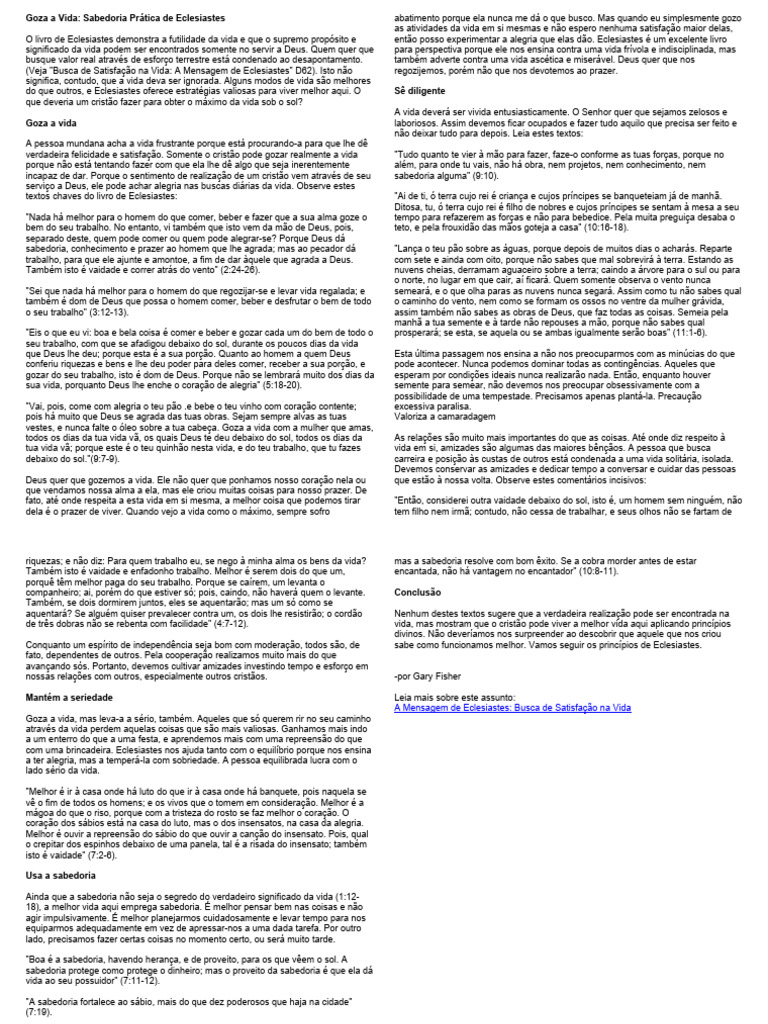 Goza A Vida - Gary Fisher | PDF | Eclesiastes | Sabedoria