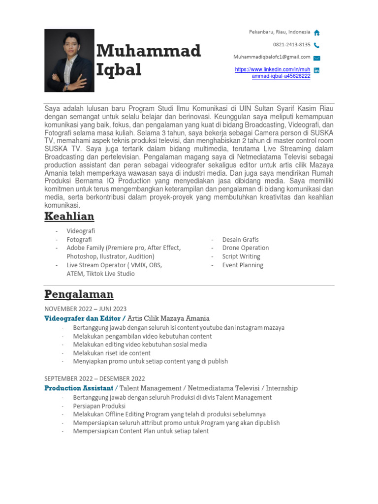 Muhammad Iqbal - CV - Update | PDF | Seni