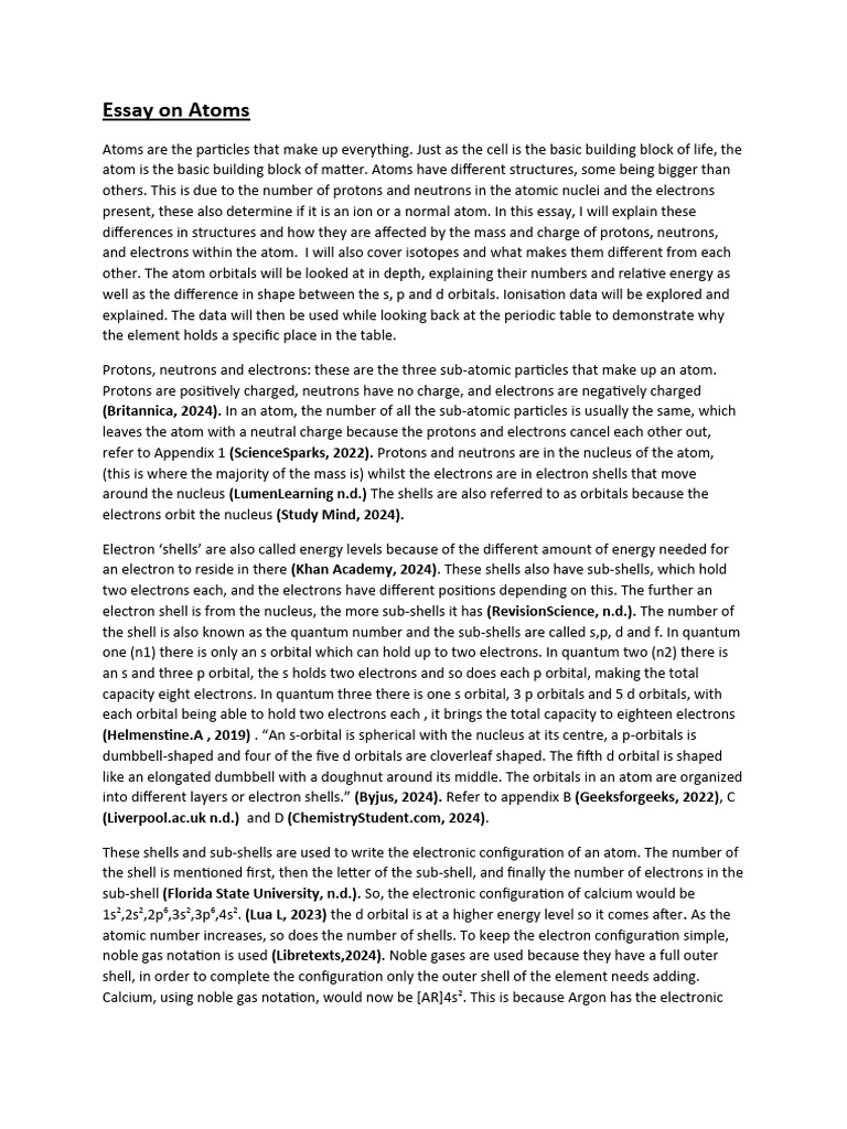 Atomic Structure Essay | Download Free PDF | Atoms | Proton