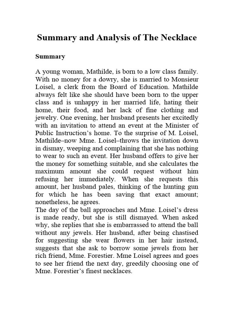 The Necklace Summary and Analysis | PDF