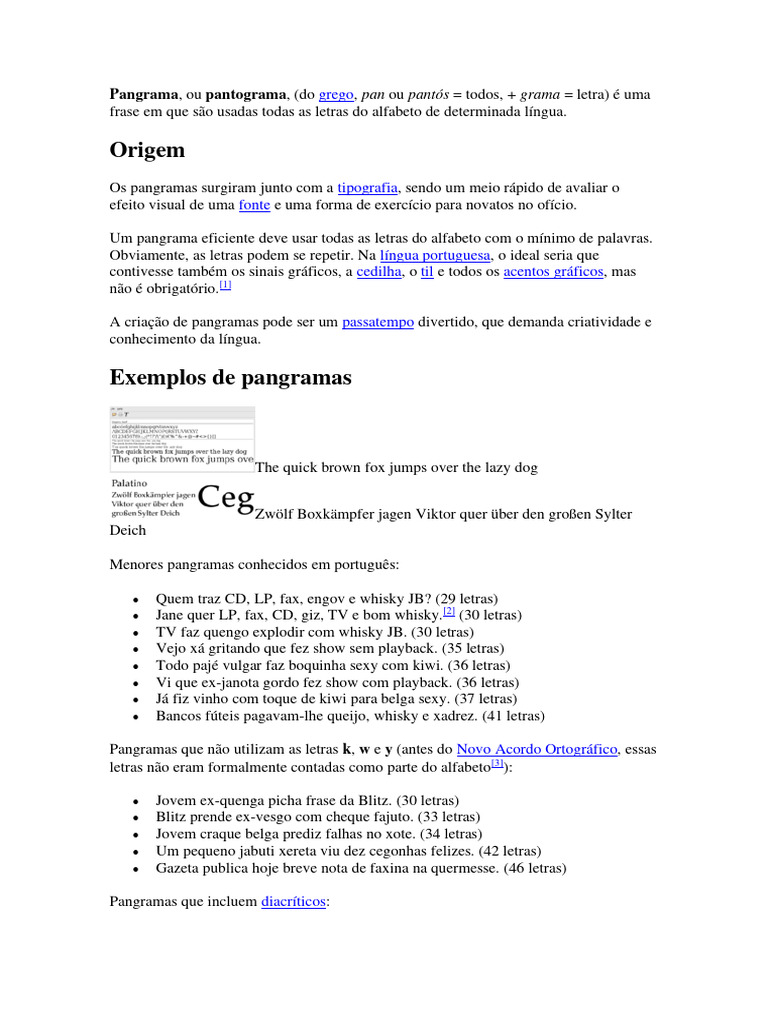 Pangrama ou pantograma | PDF | Ortografia | Linguística