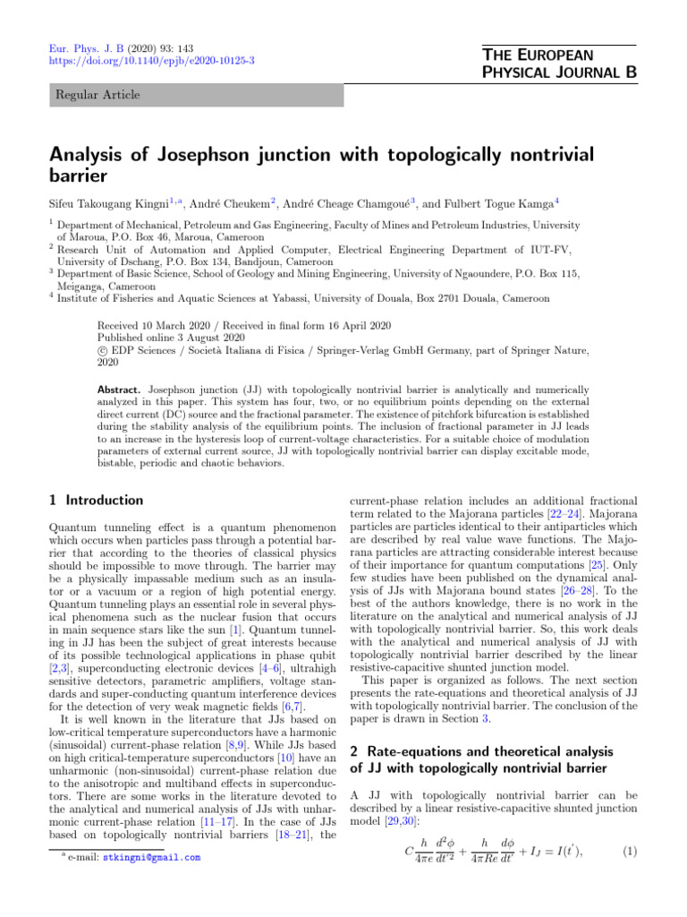 Analysis of Josephson Junction With Topologically Nontrivial Barrier | PDF | Superconductivity ...
