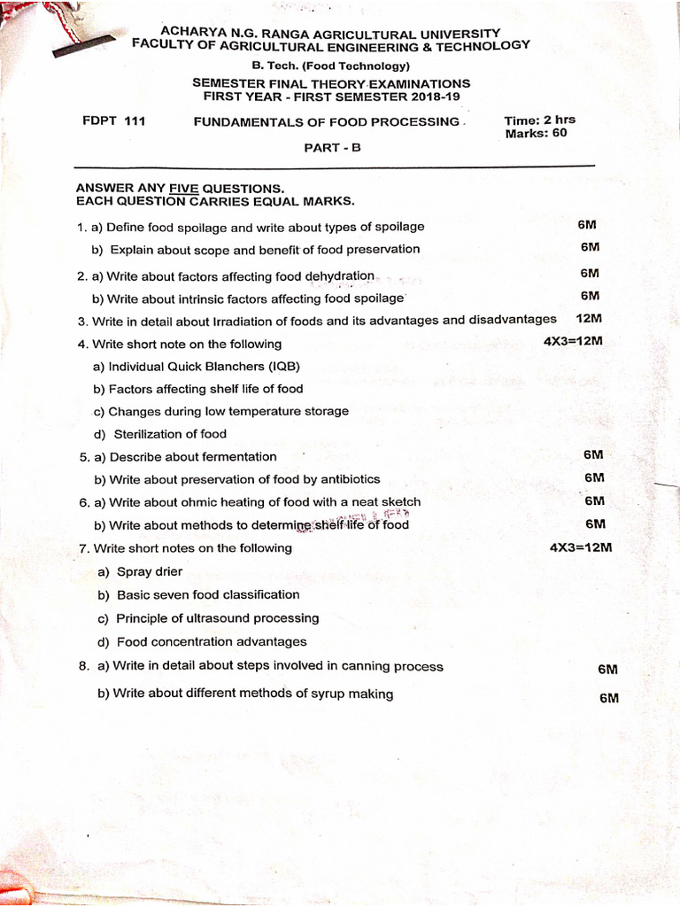 Food Processing 18-19 (Question) | PDF