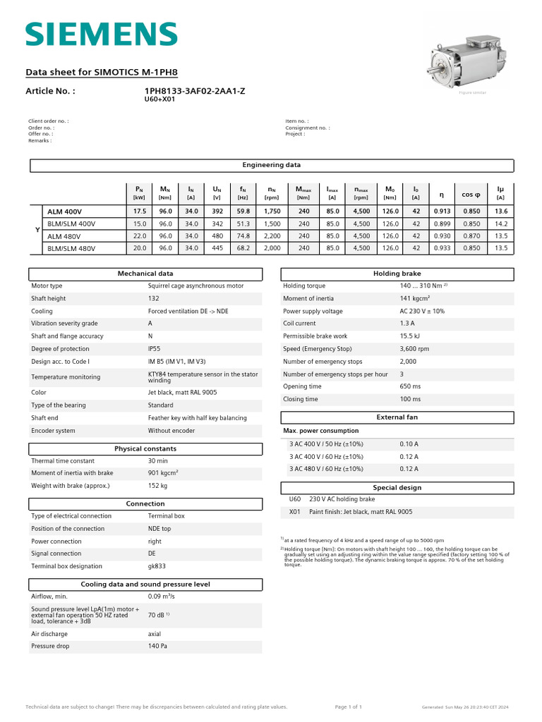 1PH8133-3AF02-2AA1-Z U60+X01 Datasheet en | PDF | Electric Motor ...
