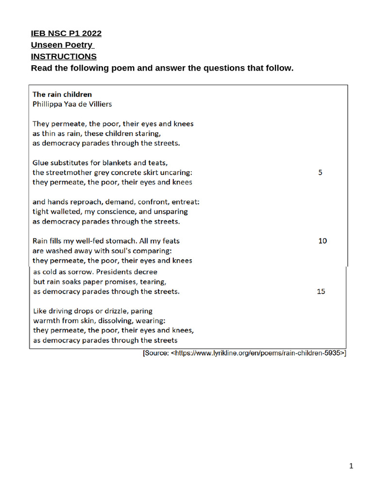 IEB NSC 2022 Unseen Poetry Exam | PDF
