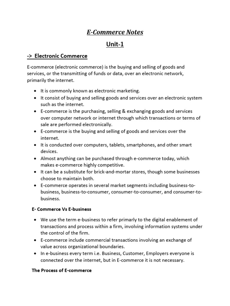 E Commerce Notes Unit 1 | PDF | E Commerce | Sales