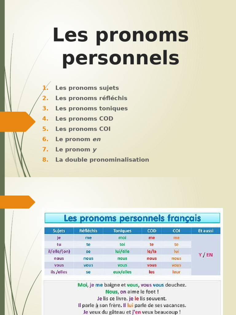 Les pronoms personnels en français | PDF | Pronom | Complément d'objet