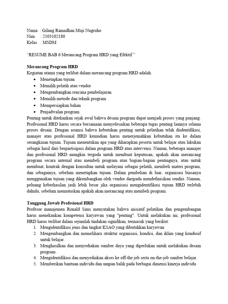 RESUME BAB 6 Belajar Dan HRD | PDF | Bisnis