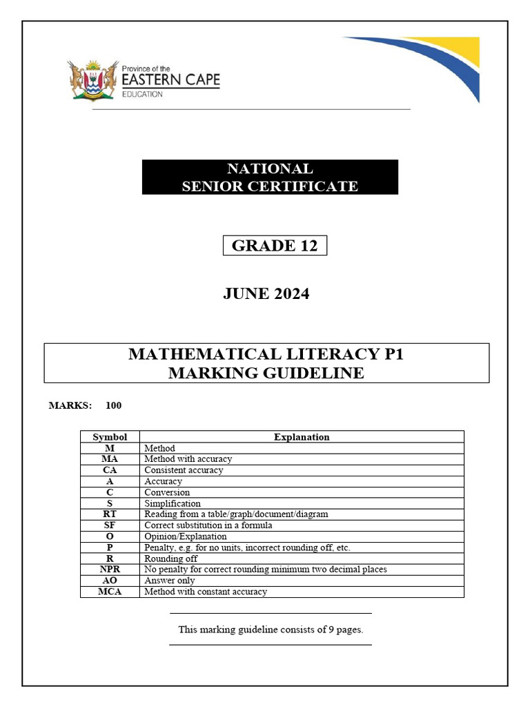 MATHS LIT P1 GR12 MEMO JUNE 2024 - English | PDF | Accuracy And Precision | Mathematics
