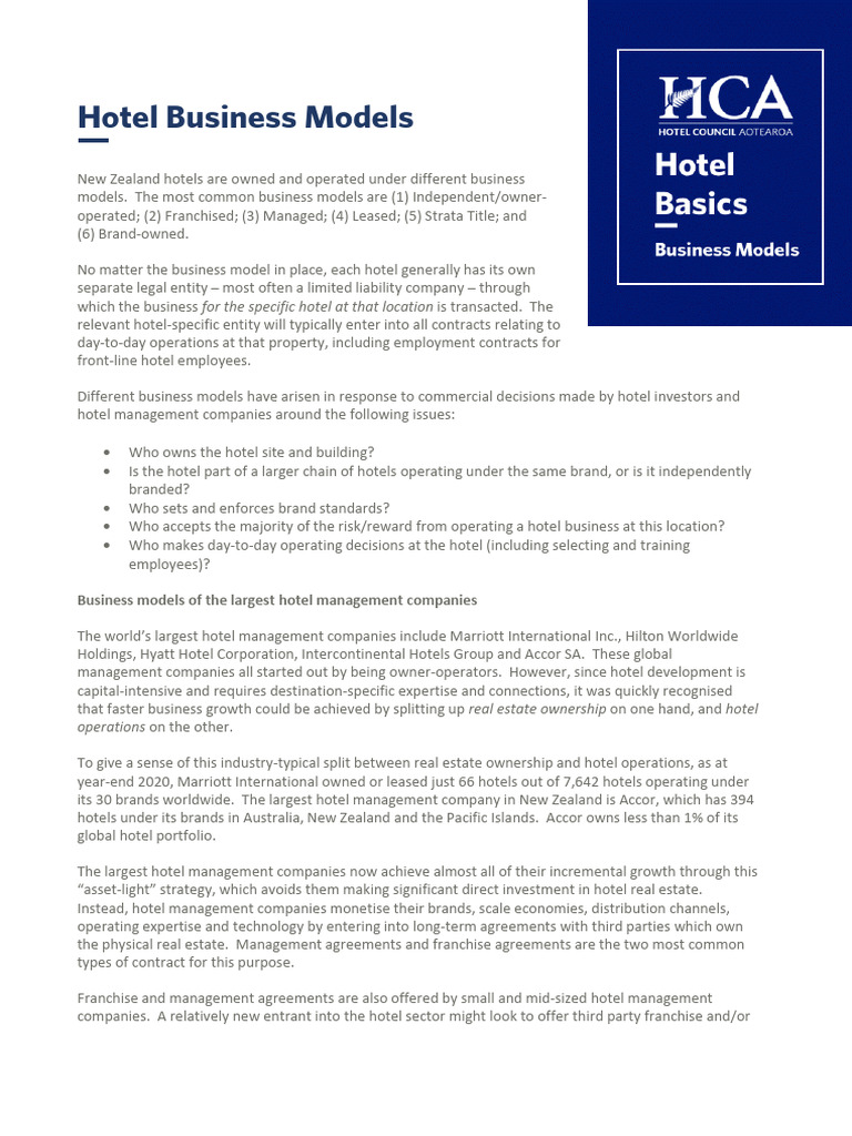 Overview of Hotel Business Models in NZ | PDF | Franchising | Tourism