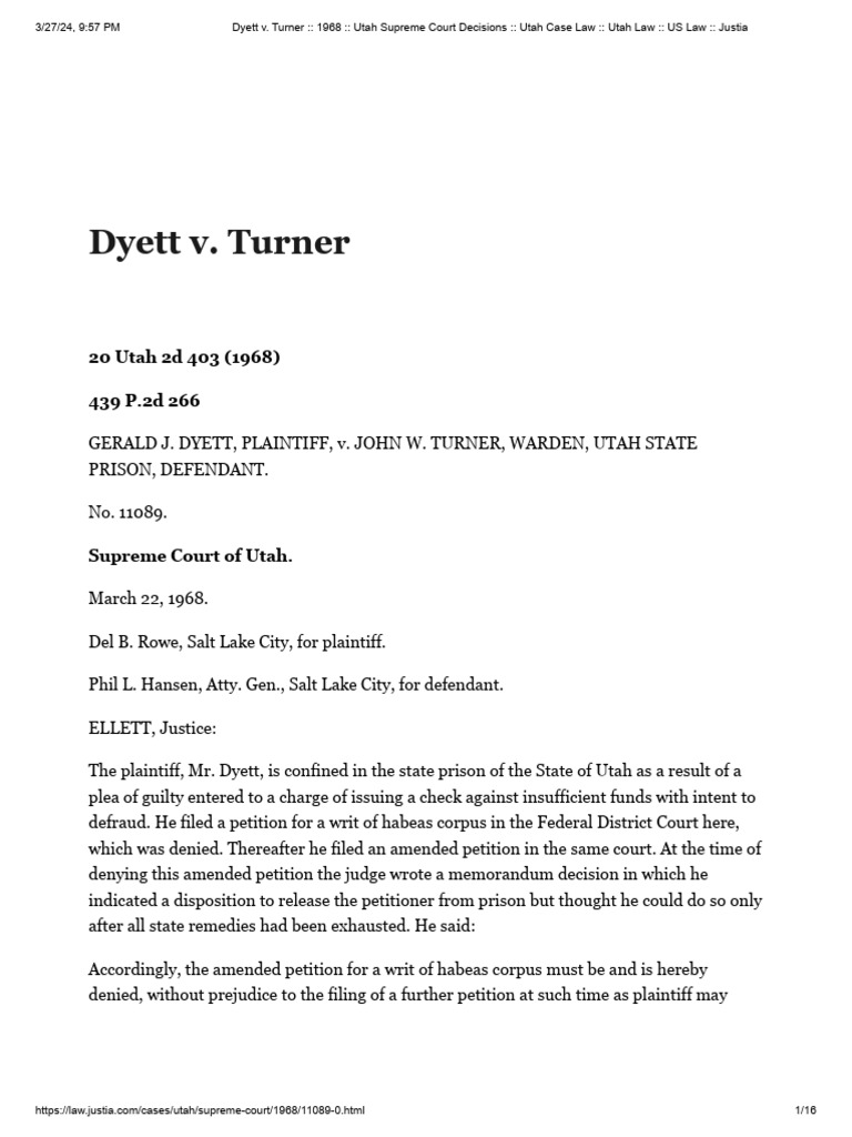 Dyett v. Turner: Utah Habeas Corpus Case | PDF | Ratification ...