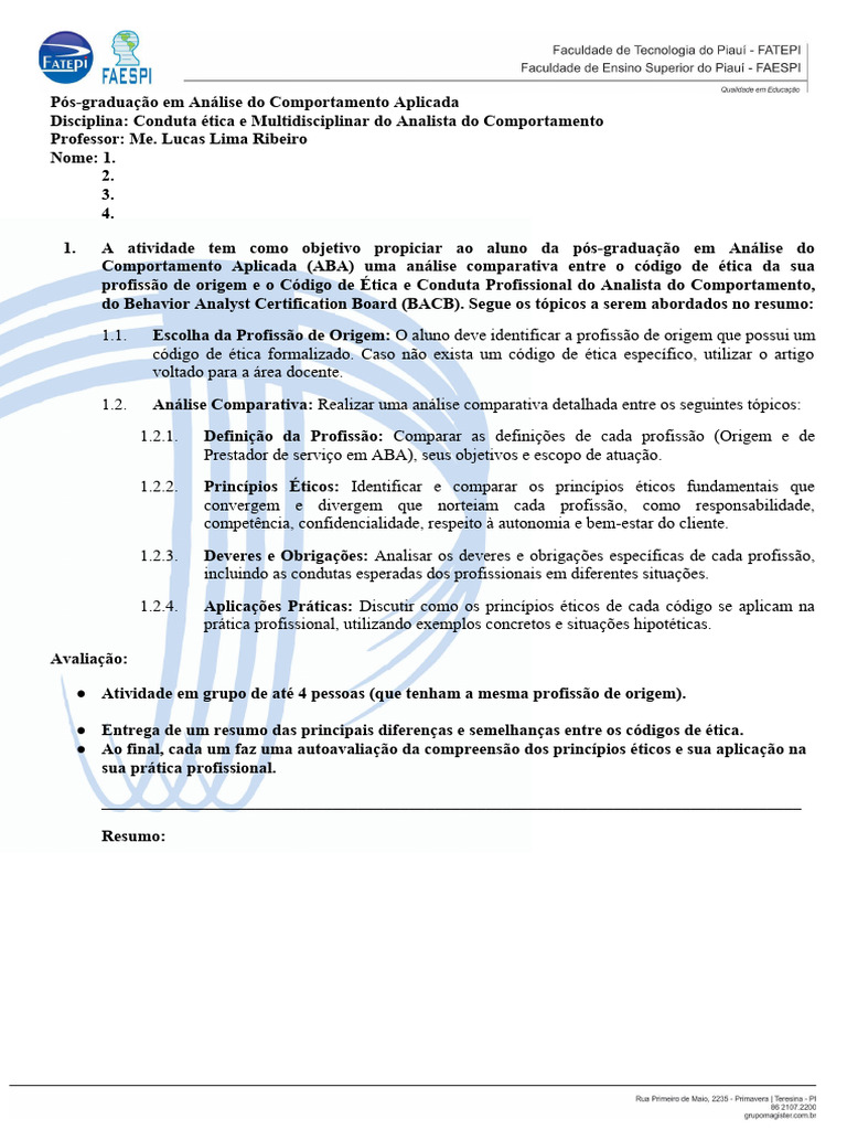 Atividade (Conduta Ética e Multidisciplinar Do AC) | PDF