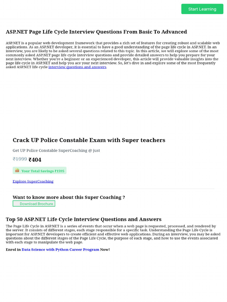 50+ ASP - Net Life Cycle Interview Questions and Answers (2023) | PDF