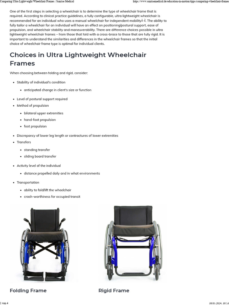 Comparing Ultra Lightweight Wheelchair Frames Sunrise Medical | PDF ...