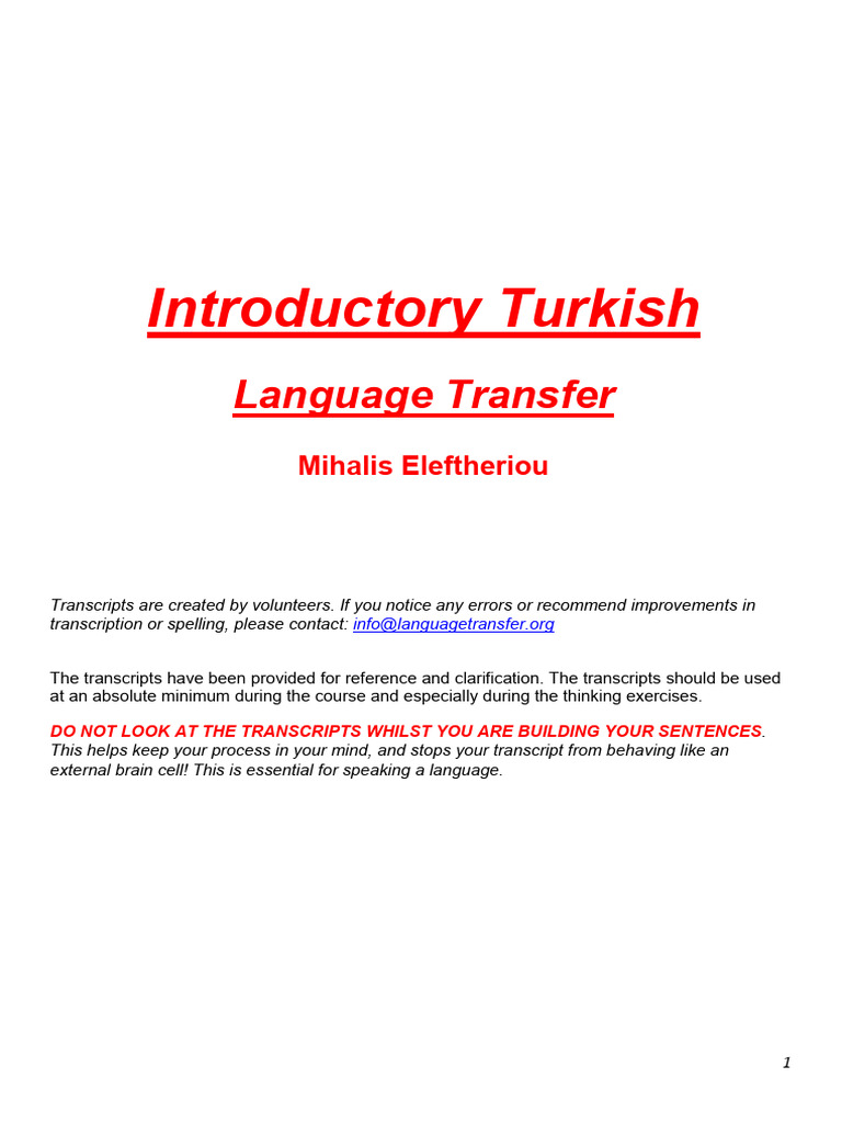 TR GB Language Transfer Introductory Turkish Mihalis Eleftheriou ...