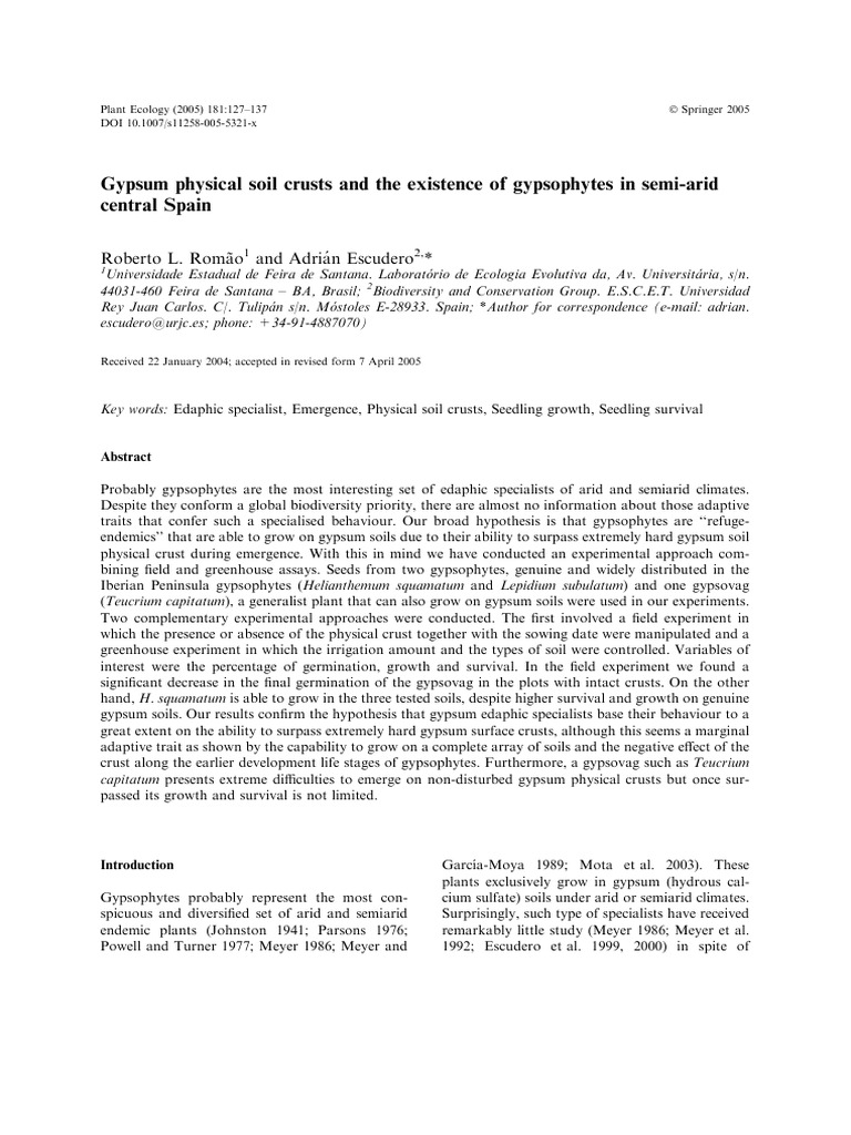 Gypsum Physical Soil Crusts and The Existence of Gypsophytes in Semi ...