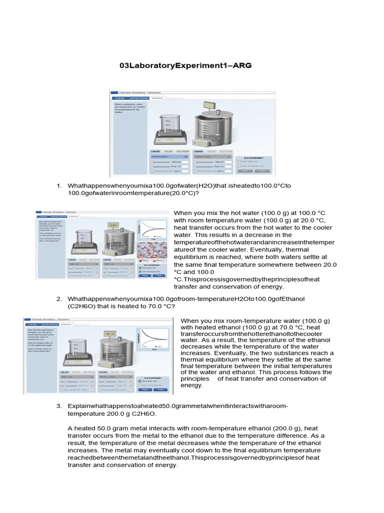 03 Laboratory Experiment 1 - ARG | PDF | Calorimetry | Heat