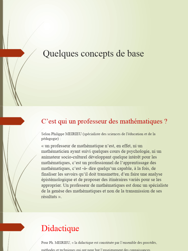 Concepts de base en didactique mathématique | PDF | Pédagogie ...