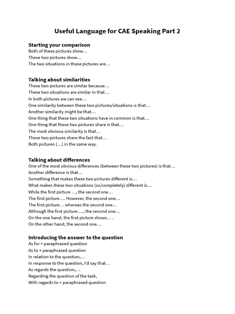 CAE Speaking Part 2: Useful Phrases | PDF