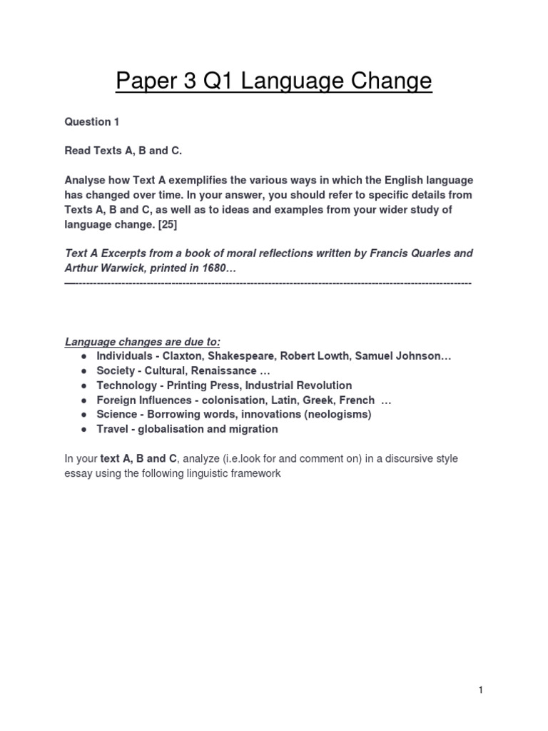 Paper 3 Q1 Language Change - Framework and Theories | PDF | English ...