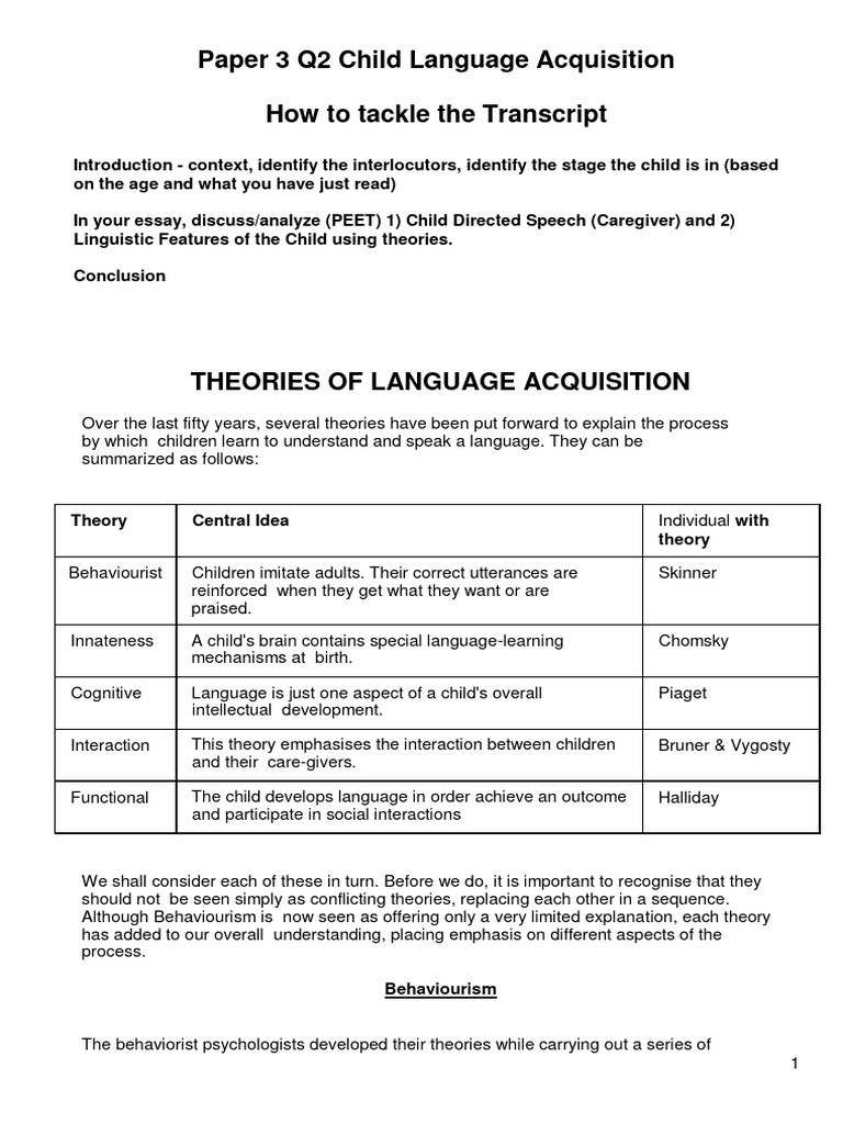 Child Language Acquisition Theories | PDF | Language Acquisition ...
