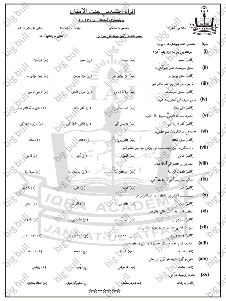X Sindhi Paper Big Bull | PDF