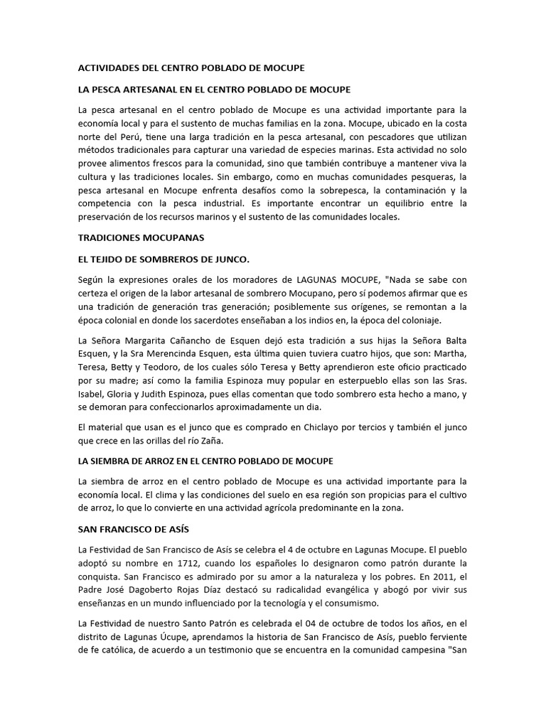 Actividades y tradiciones en Mocupe | PDF