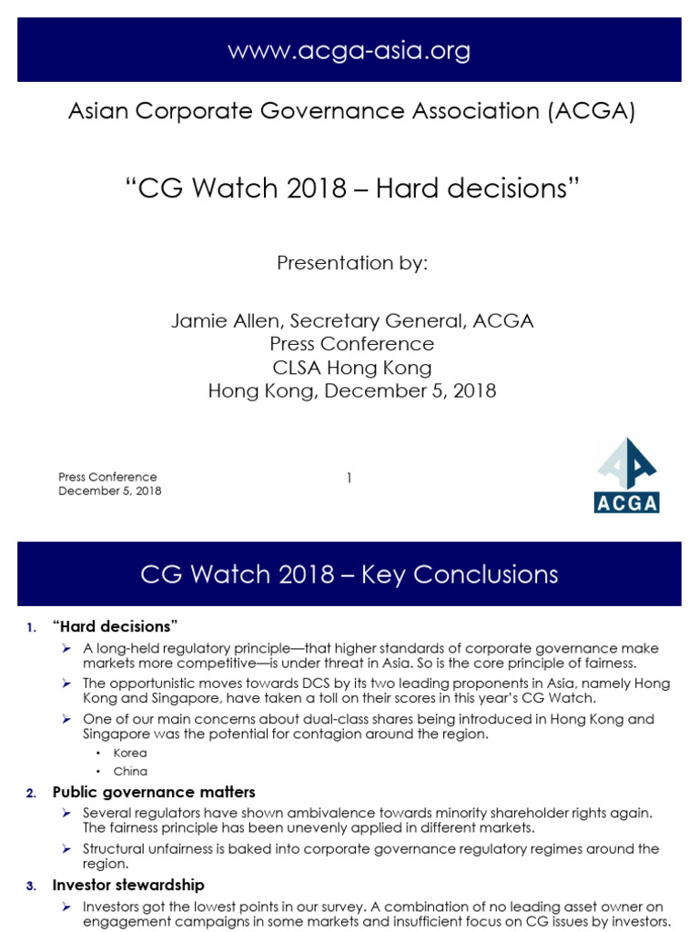 CG Watch 2018 - ACGA' S Presentation | PDF | Corporate Governance ...
