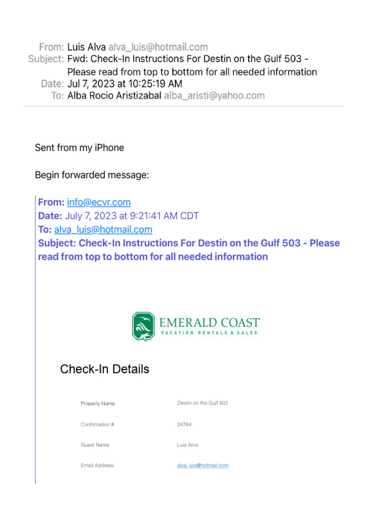 Check-In Instructions for Destin 503 | PDF | Business | Law