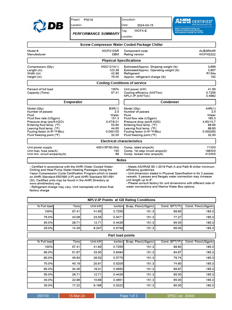 Marine Water-Cooled Screw Chiller Specs | PDF | Manufactured Goods ...