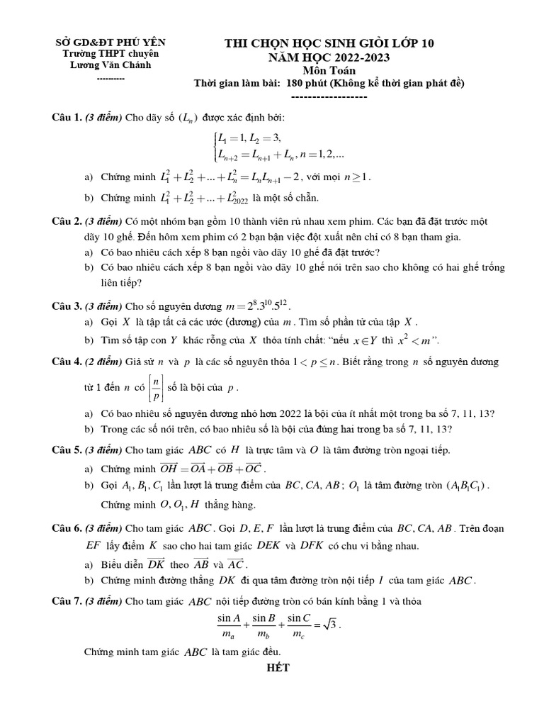 De Thi HSG K10 2022 Chinh Thuc 1 | PDF
