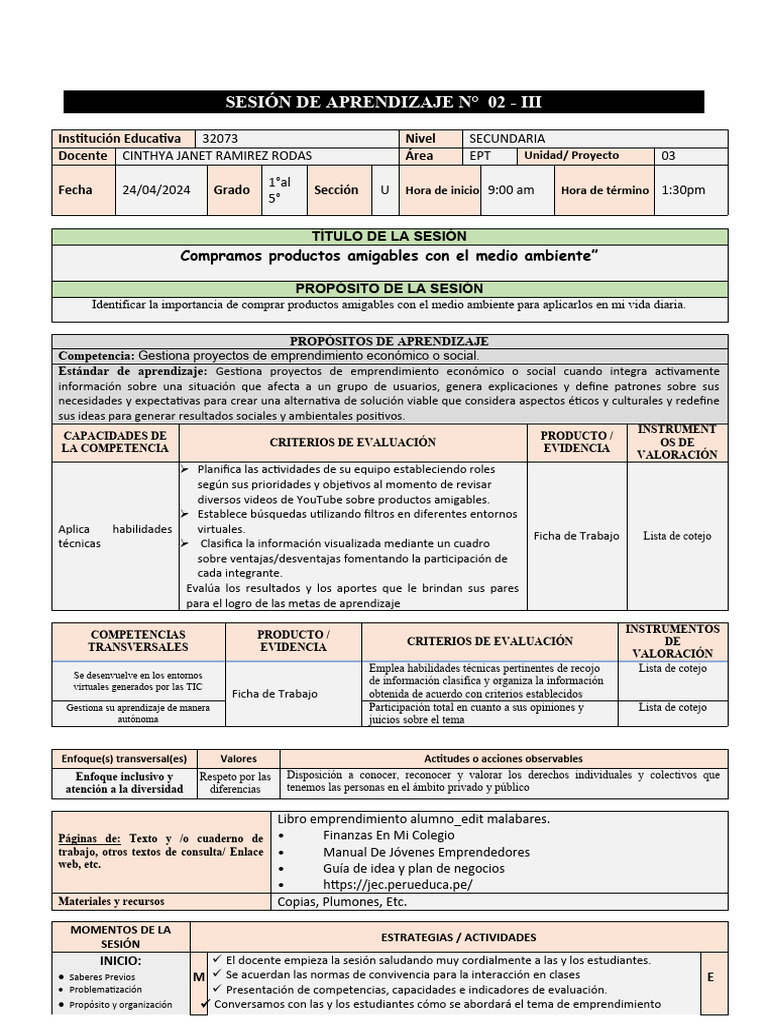 Sesion 2 U3 Ept | PDF | Evaluación | Iniciativa empresarial