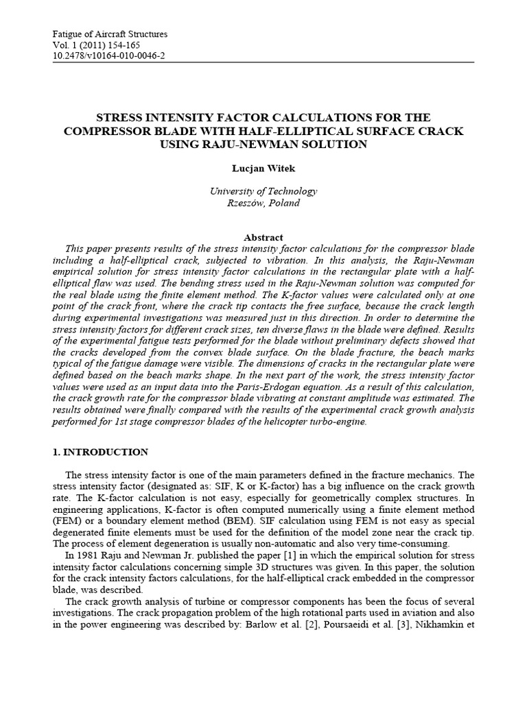Stress Intensity Factor Calculations For The Compressor Blade With Half ...