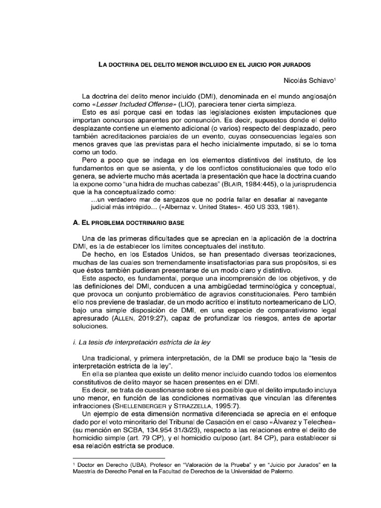 Schiavo, N. - La Doctrina Del Delito Menor Incluido | PDF