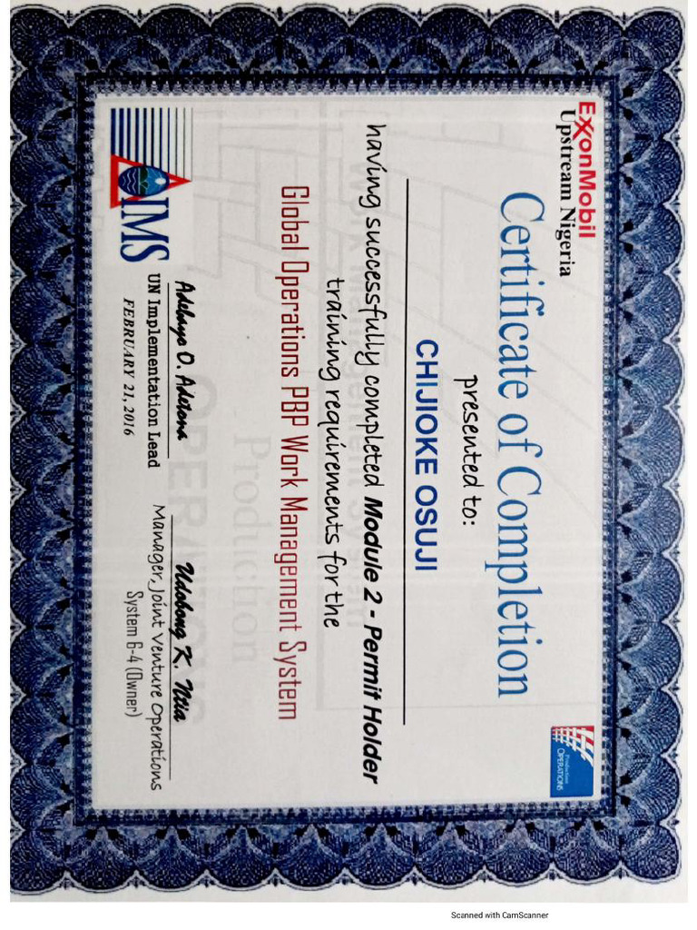 Mobil Producing Unlimited (OIMS) Certificate | PDF