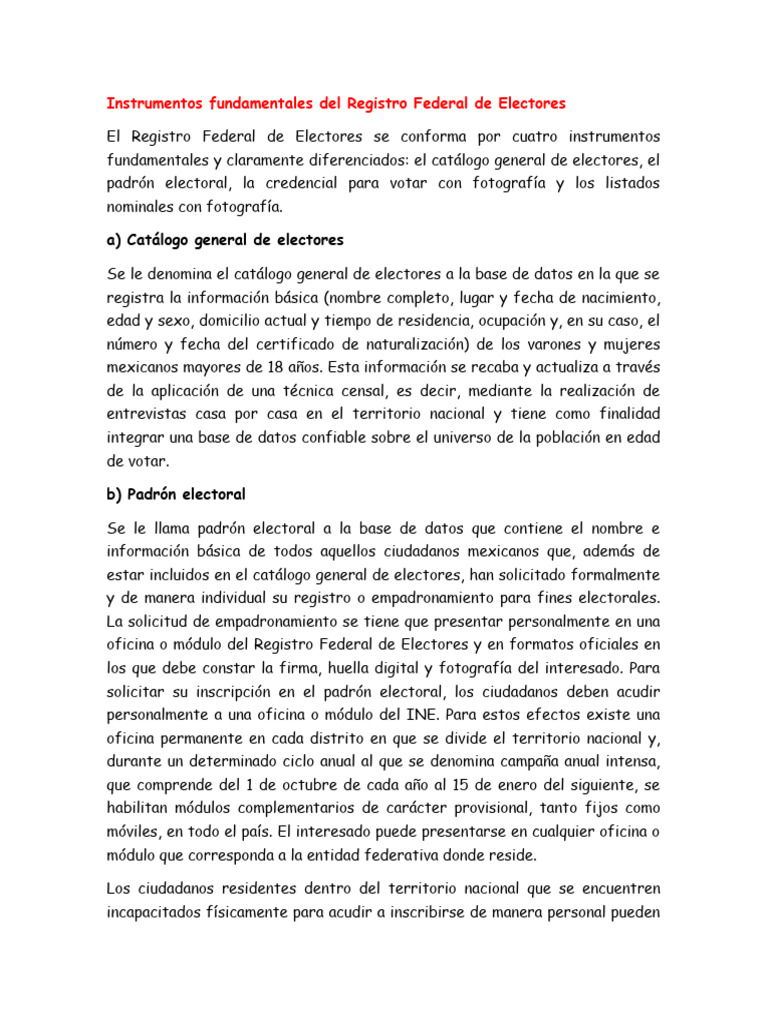 Instrumentos Fundamentales Del Registro Federal de Electores | PDF ...